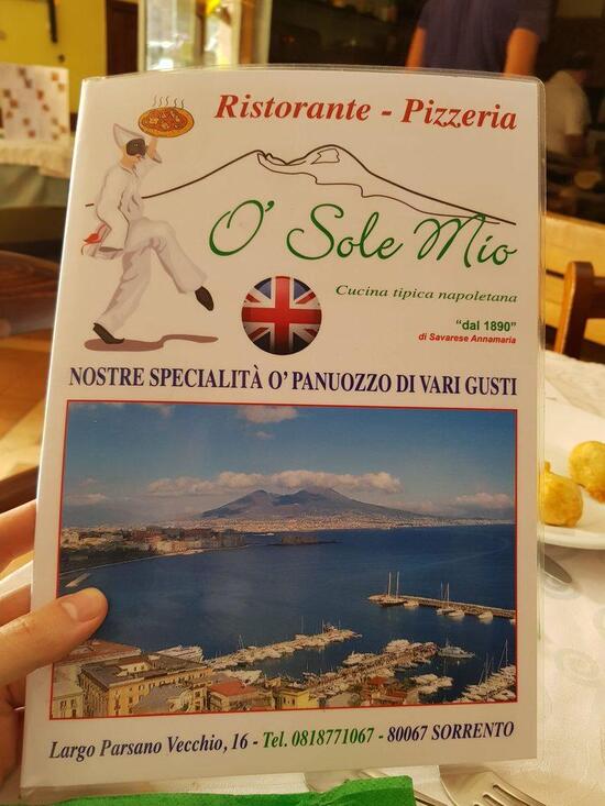 Menu at O Sole Mio restaurant, Sorrento