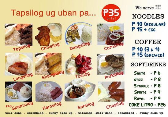 Menu at Zab Silog Express restaurant, Cebu City