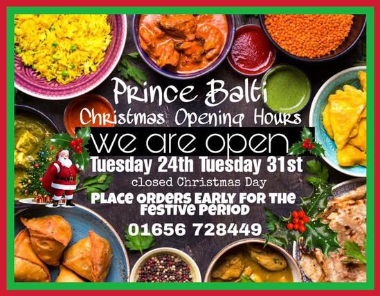 Menu at Prince Balti restaurant, Bridgend