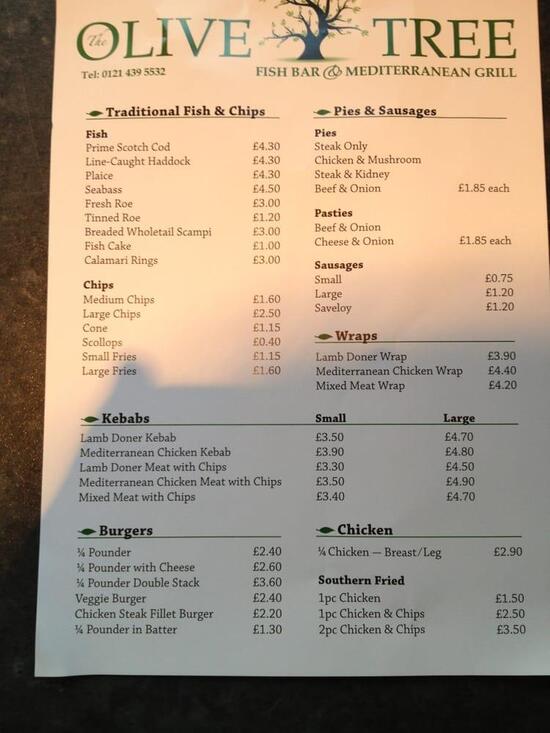 Carta de The Olive Tree Fish Bar & Mediterranean Grill, Sutton ...