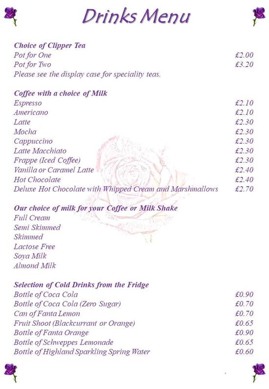 Menu at Roses Pantry cafe, Ravenshead