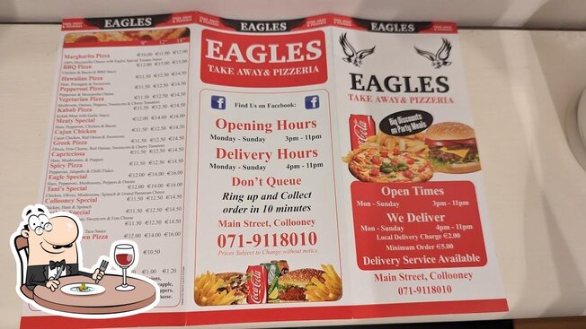 Menu at Eagles Takeaway restaurant, Ireland