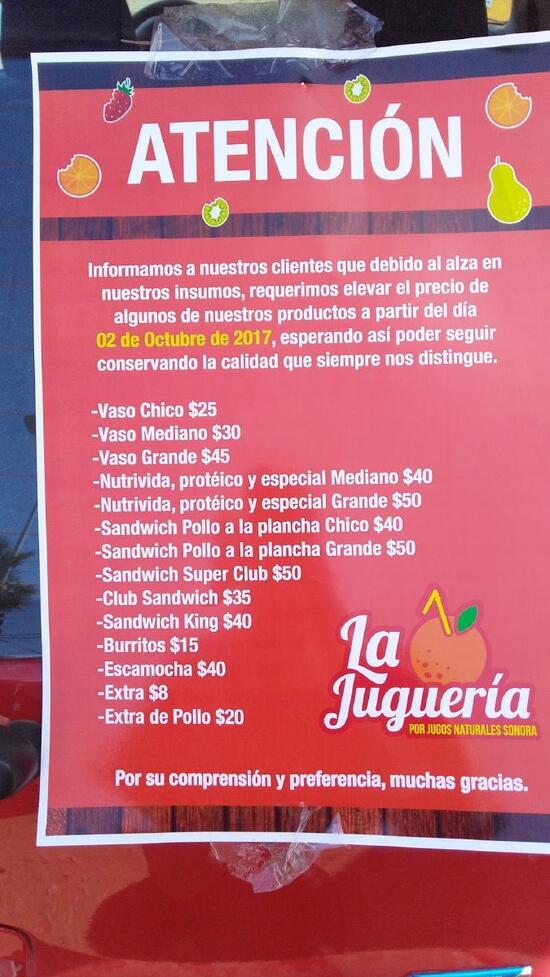 Menu at Jugos Naturales Sonora pub & bar, Ensenada, Blvd. Gral. Juan ...