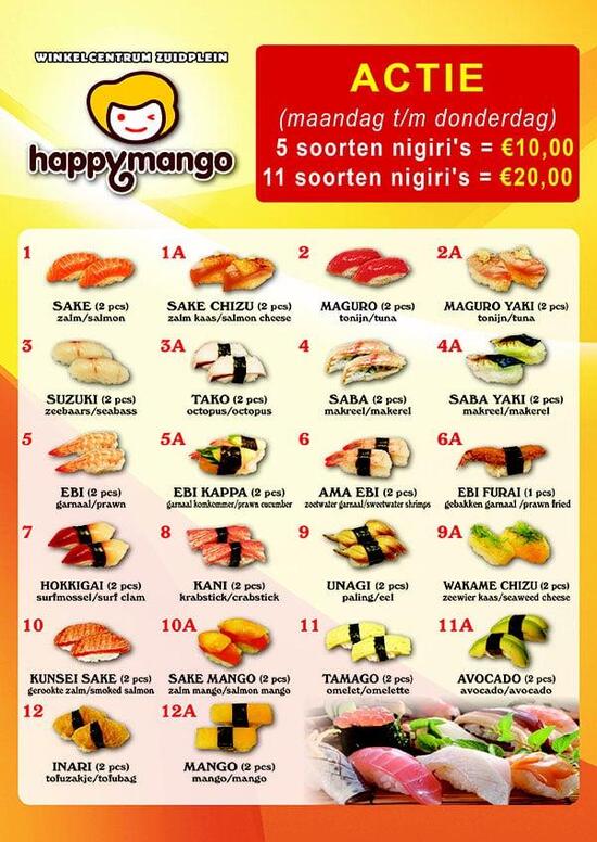 Menu at Happy Mango, Rotterdam, Zuidplein 516