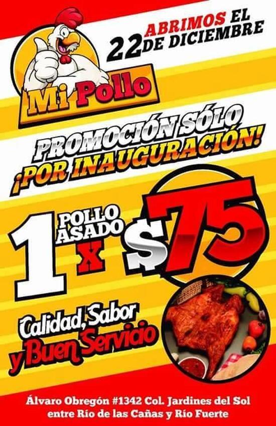 Menu at Mi Pollo restaurant, Los Mochis