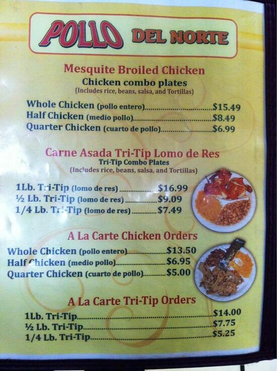 Menu at Pollo Del Norte restaurant, Bakersfield