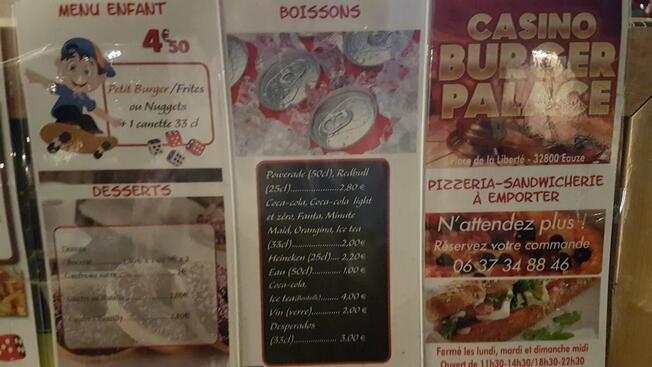 Menu at L'entracte restaurant, Éauze