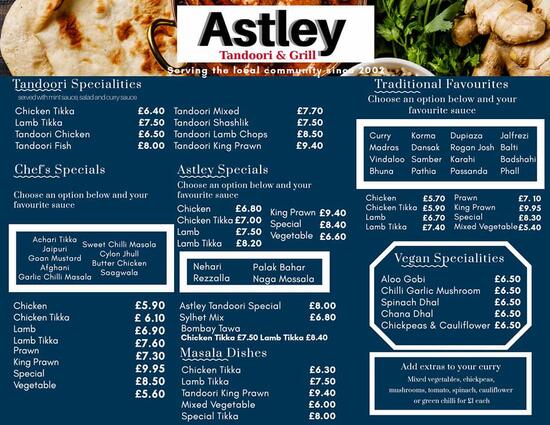 Menu at Astley Tandoori and Grill restaurant, Atherton