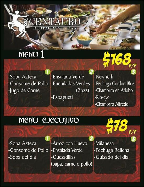 Menu at El Nuevo Centauro pub & bar, Mexico City, Isabel La Católica 160-A