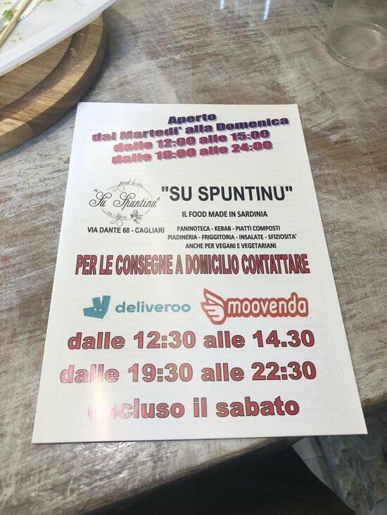 Menu at Su Spuntinu fast food, Cagliari