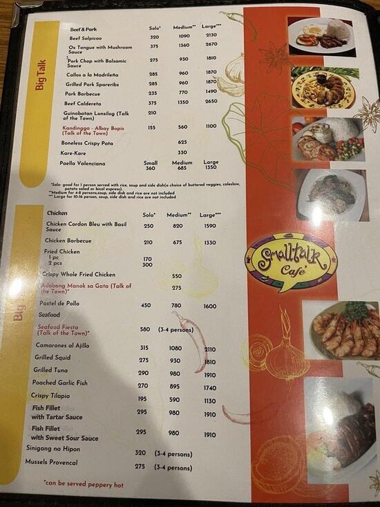 Menu at Small Talk Café desserts, Legazpi City, 4PQP+2X9