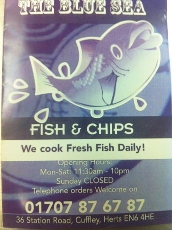 Menu at The Blue Sea Fish and Chips (Cuffley) fast food, Cuffley