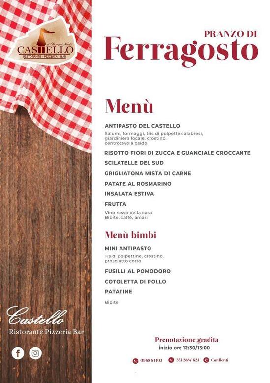 Menu da Ristorante Pizzeria Bar Castello Di Stranges Nicola, Conflenti