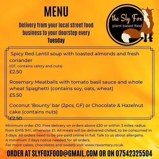 Menu at The Sly Fox cafe, Edinburgh