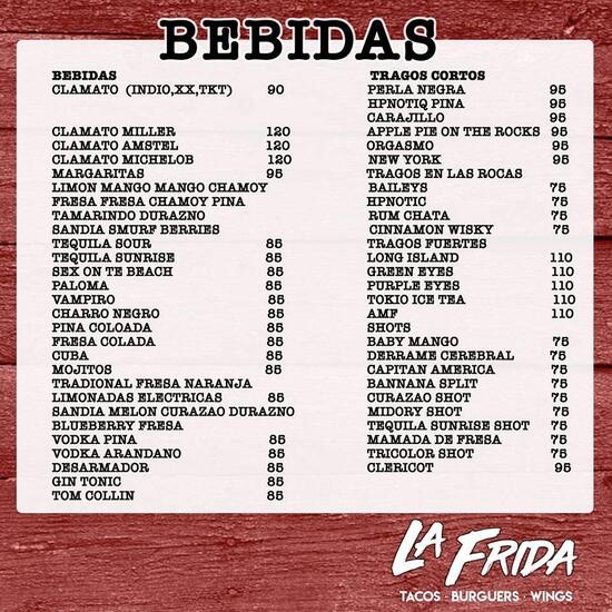 Carta del restaurante La Frida Tacos, Burgers and Wings, Nuevo Laredo ...
