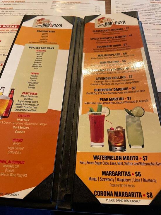 Menu at Bob's on the Avenue pizzeria, Fond du Lac