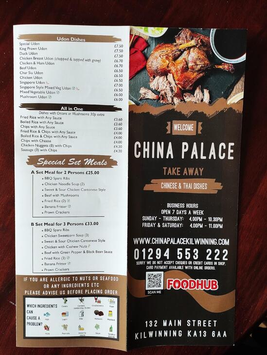 China Palace Chinese Takeaway in Kilwinning - Restaurant menu and reviews
