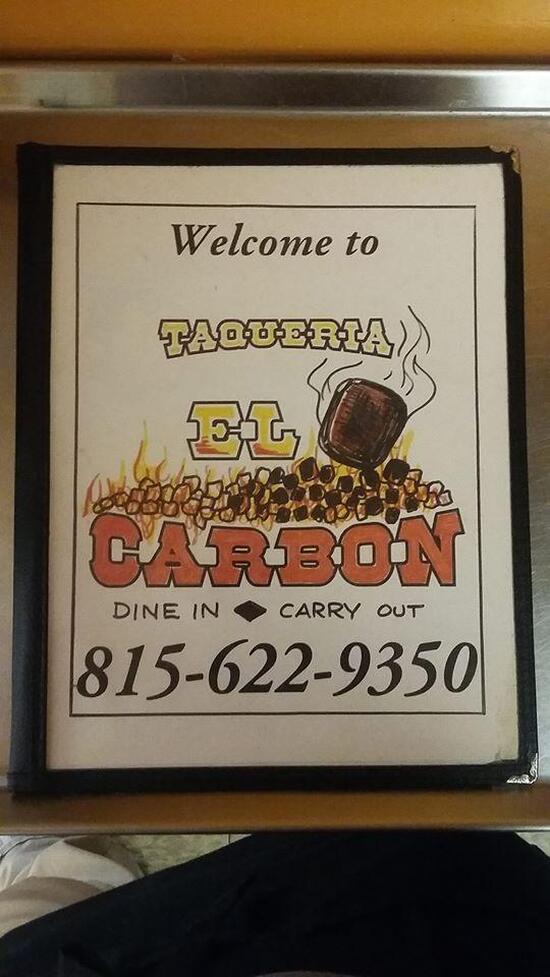 Menu at El Carbon restaurant, Sterling