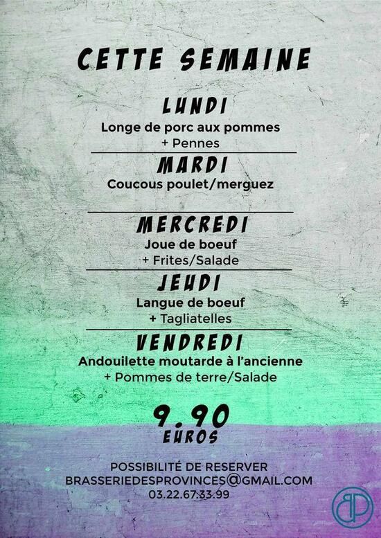 Menu au Brasserie Des Provinces restaurant, Amiens