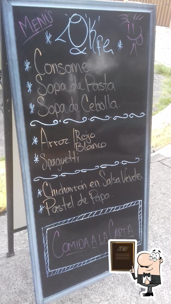 Menu at Q'Kfe restaurant, Mexico City