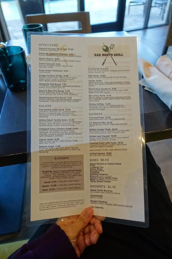 Menu at BAR MEETS GRILL, Orlando