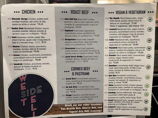Menu at West Side Deli, Grand Rapids