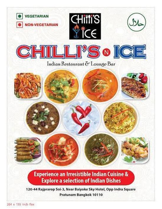 Menu at Chillis N ice restaurant, Bangkok