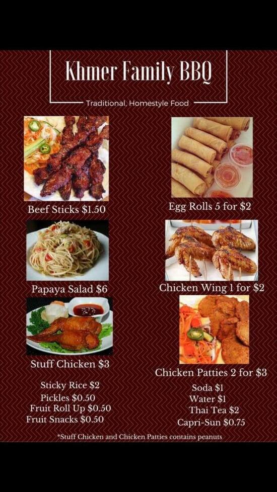 Menu at Khmer Family Cafe, Fresno