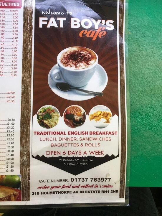 Menu at Fat Boys Cafe Breakfast Lunch, Redhill