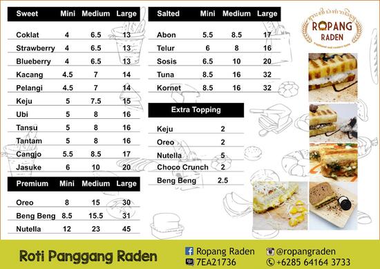 Menu at Ropang Raden cafe, Semarang