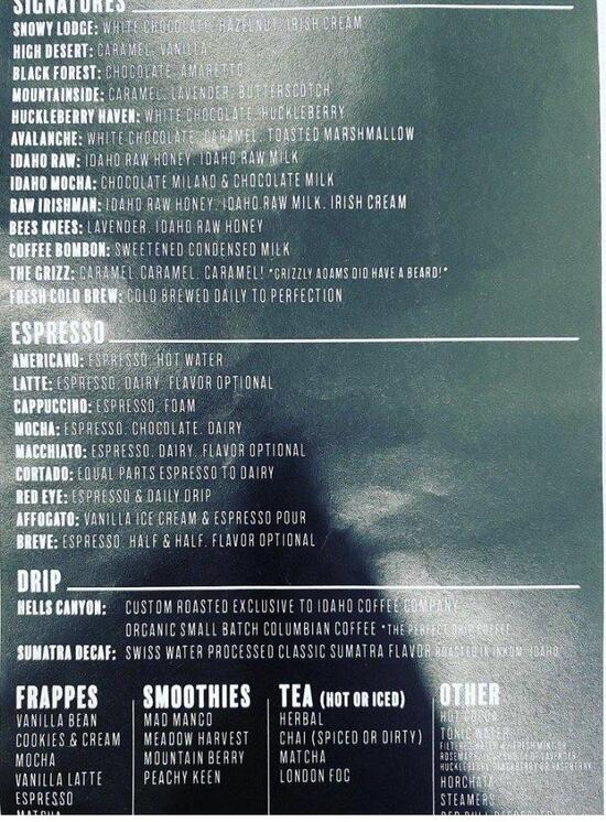 Menu at Idaho Coffee Company pub & bar, Chubbuck