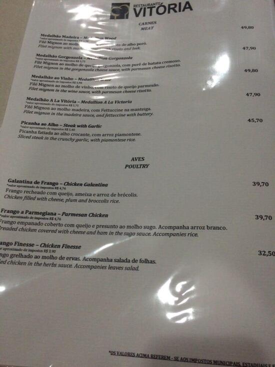 Menu at Restaurante Vitória, Paragominas