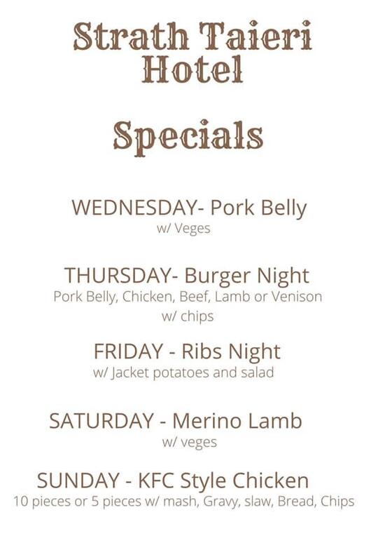 Menu at Strath Taieri Hotel pub & bar, Middlemarch