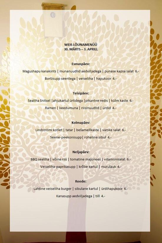 Menu at Weis Resto restaurant, Tallinn