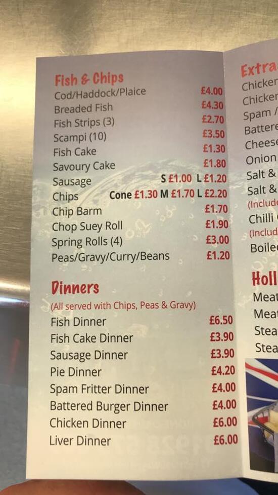 Menu at Festival way Fish Bar, Runcorn