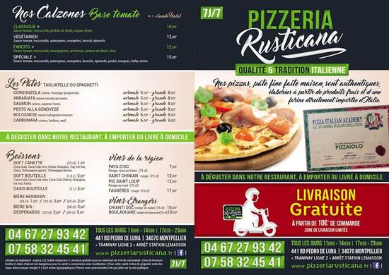 Menu at Pizzeria Rusticana, Montpellier
