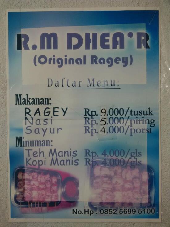 Menu at Sate Ragey pertama yang asli dan enak BBQ, Uner