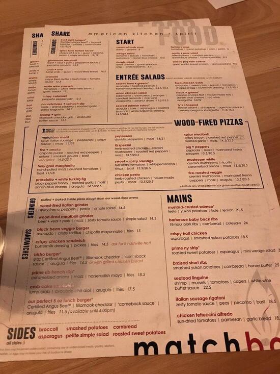 Menu at matchbox pizzeria, Sunrise, Sawgrass Mills Cir #5100