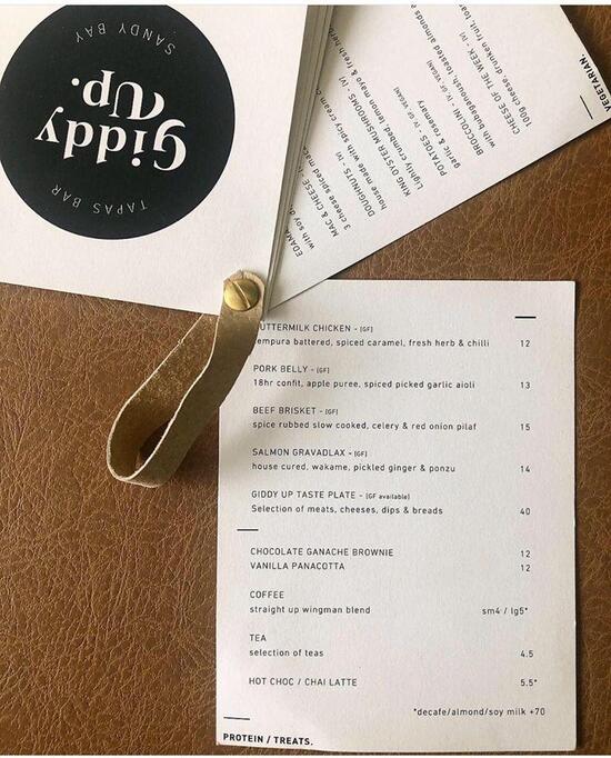 Menu at Giddy Up Foodstore cafe, Sandy Bay