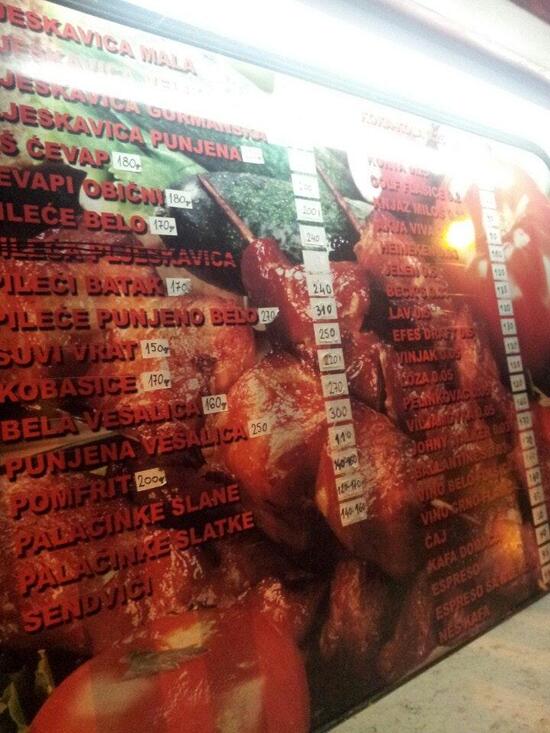 Menu at Dobar Has Kod Nas, Belgrade