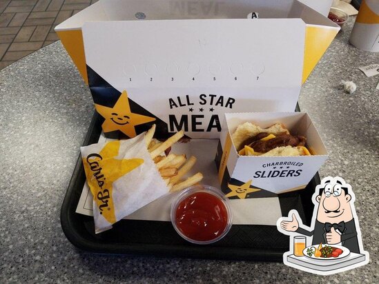 Menu at Carl's Jr. fast food, Highland, Boulder Ave