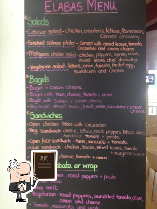 Menu at Elabas Cafe, Dublin