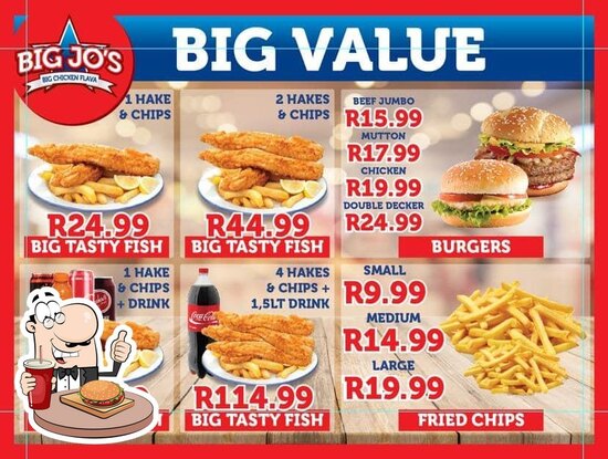 Menu at Big Jo's Edendale restaurant, Pietermaritzburg