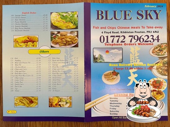 Menu at Blue Sky fast food, Preston