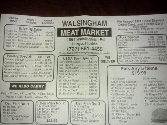 Menu at Walsingham Meat Market, Largo