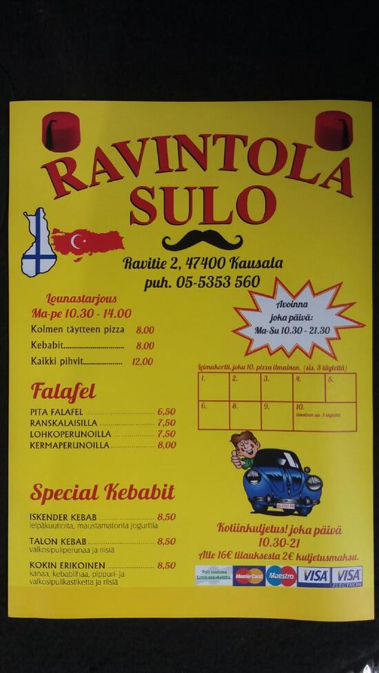 Carta del restaurante Ravintola sulo kausala, Kausala