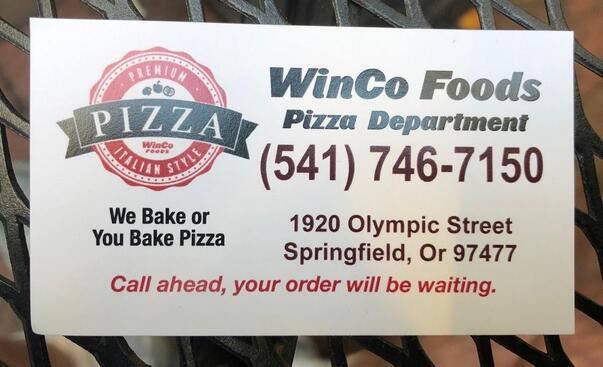 Menu at WinCo Pizza restaurant, Springfield, Olympic St WinCo