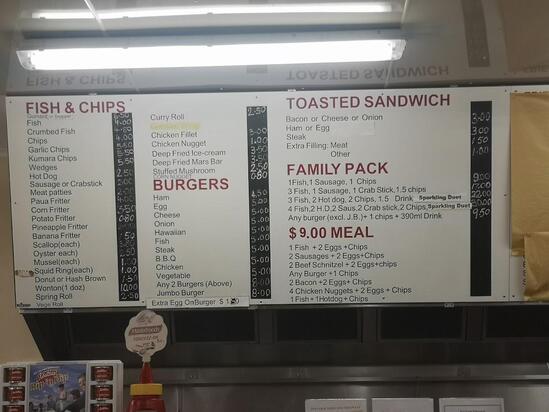 Menu at Top Cook Dairy & Takeaways, Palmerston North