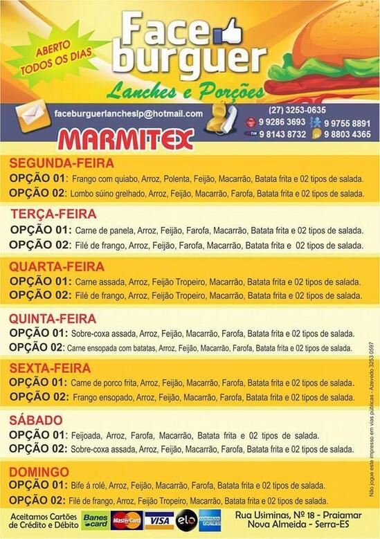 Menu at Face Burguer Lanches E Porções restaurant, Serra