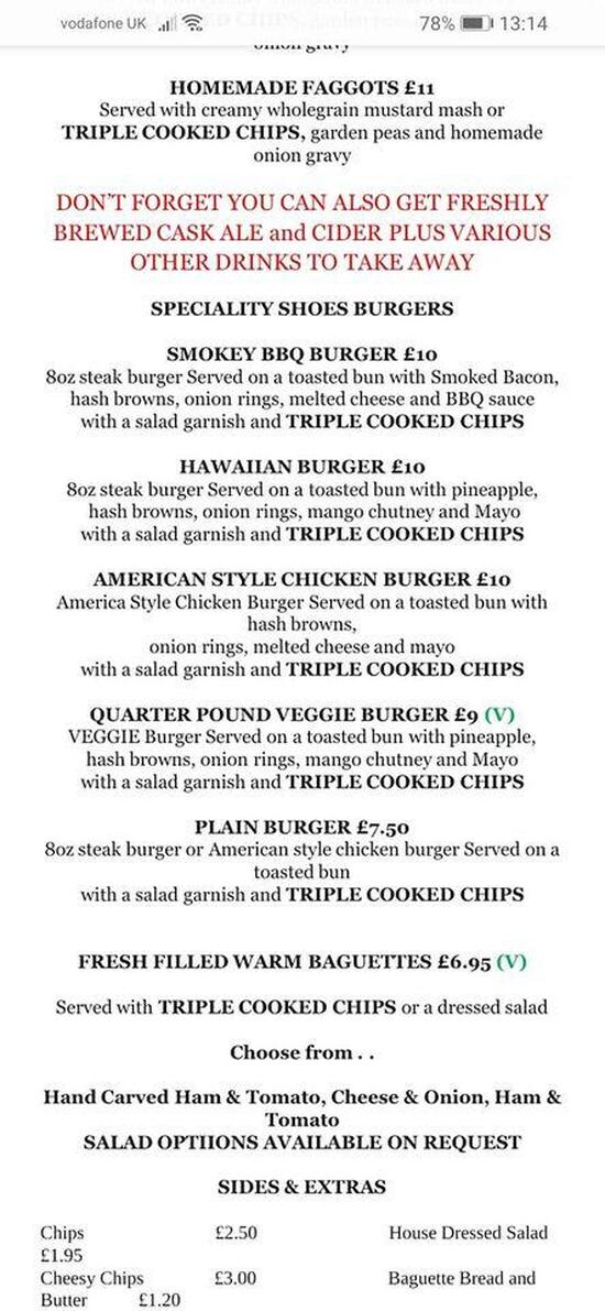 Menu at The Three Horseshoes Malvern pub & bar, Malvern, 105 Poolbrook Rd